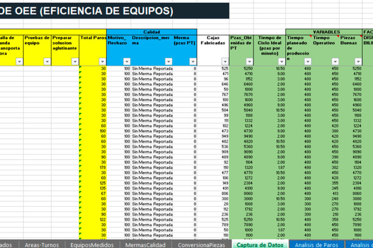Plantilla OEE excel - Calidad Total Para Sus Procesos